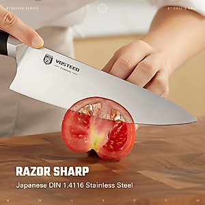 Vosteed Japanese Steel Chef Knife - 8 Inch Gyuto Chef Knife for Cooking & Cutting - Sharp Kitchen Knife (Stallion Series)