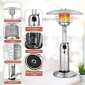 Giantex Outdoor Propane Patio Heater, 11,000 BTU Portable Tabletop Heater w/Weighted Base, Stainless Steel, Adjustable Thermostat, Electric Heater for Backyard, Garden, Commercial Restaurant, Silver