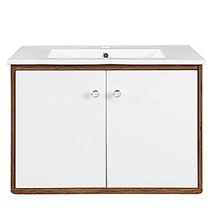 Modway Transmit Wall-Mount, 30" Bathroom Vanity, Walnut White