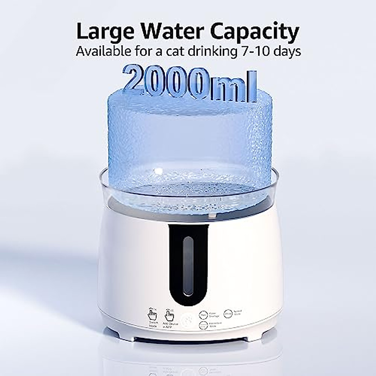 AQHH 2.0L Pet Water Fountain, Automatic Cat Water Fountain Dog Water Dispenser with wireless Pump, Easy Cleaning and Assemble Water Fountain for Cats Inside, Ultra Quiet App Control Pet Water Fountain