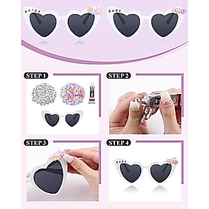 Xuhal 13 Pairs Valentines Day Heart Party Sunglass Bulk Bachelorette Glasses with DIY Letter Bead Pearl for Wedding Party(White)
