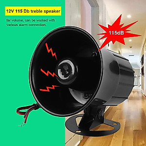 Alarm Siren, Tosuny ES-626 Siren 12V 110dB Treble Speaker Wire Loud Horn Alarm Siren Speaker Burglar Alarm System for Outdoor Security (Black)