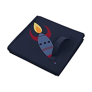 Sweet Jojo Designs Space Galaxy Planets Boy Small Fabric Toy Bin Storage Box Chest For Baby Nursery or Kids Room - Navy Blue Star and Moon Rocket Ship