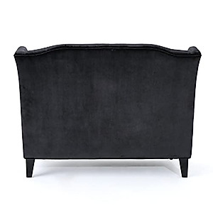 Christopher Knight Home Leora Modern Glam Tufted Velvet Wingback Loveseat, Black / Dark Brown