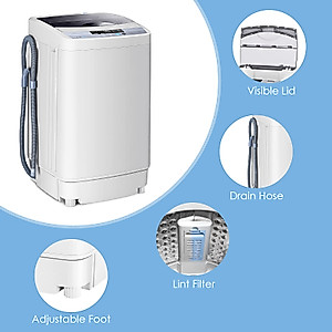 Casart Washing Machine Portable Compact 9.92lbs Capacity Full-Automatic W/Drain Pump,10 programs 8 Water Level 1.34 Cu.ft Cloth Washer and Spinner