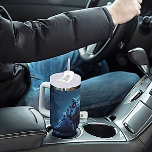 Slewiaeky Tumbler with Handle 40 oz Beast Dinosaur Horror T Rex Travel Mug with Lid and Straw Stainless Steel Vacuum Insulated Water Bottle Cup for Iced Tea Coffee Cold Beverages Cup Holder Friendly