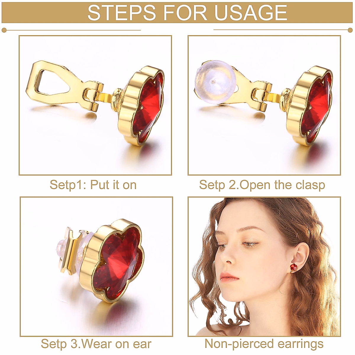 HAIAISO 8 Pairs Clip On Earrings Set for Women Non Pierced Clip On Earrings for CZ Heart Butterfly Flower Earrings Hypoallergenic Non-Piercing Fake Earrings Vibrant Color Birthstone Clip on Earrings