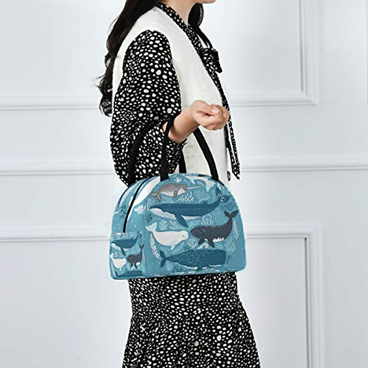 senya Lunch Bag, Sea Animal Whale Coral Blue Insulated Lunch Box Cooler Bag Tote Bag for Women Kids/Picnic/School/Work