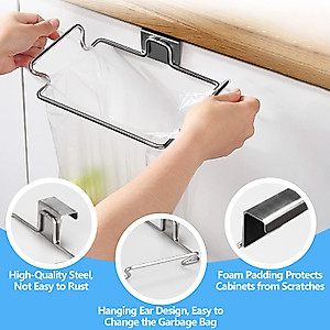 WOPPLXY 4 Pcs Stainless Steel Trash Bag Holder for Kitchen Cabinets Doors and Cupboards, 9.25 x 6 x 1.77 Inch Under Sink Bag Holder for Plastic Bags, Garbage Bag Holder for Cabinet