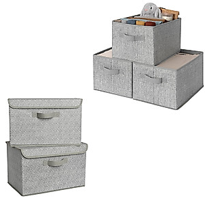 GRANNY SAYS Bundle of 2-Pack Large Storage Bins for Wardrobe & 3-Pack Rectangle Fabric Storage Bins