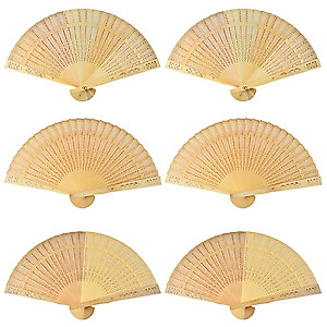 Wobe 60 Pack Sandalwood Fans- Baby Shower Gifts & Wedding Favors, Wooden Openwork Personal Handheld Folding Fans for Wedding Party, Home Decorations Birthday Gift