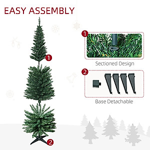 HOMCOM 6' Artificial Pencil Christmas Tree, Slim Xmas Tree with 390 Realistic Branch Tips and Plastic Stand, Green