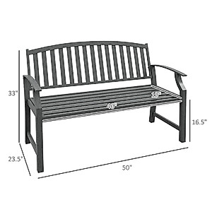 Outsunny 46" Outdoor Garden Bench, Metal Bench, Wood Look Slatted Frame Furniture for Patio, Park, Porch, Lawn, Yard, Deck, Gray