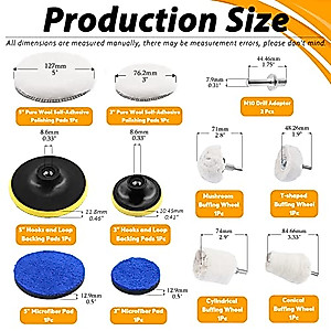 Rustark 10Pcs Polishing Wheel Wool Buffing Pad Microfiber Pads Assortment Kit Includes 4 Cotton Buffing Wheels, 3 Inch 5 Inch Polishing Pad for Drill Buffer Attachment for Polishing and Buffing