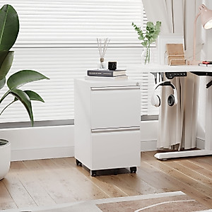 LISSIMO Metal File Cabinets with 2 Drawer,Under Desk Locking File Cabinet for Legal Letter Files, Office Storage Cabinet with Wheels Assembly Required White
