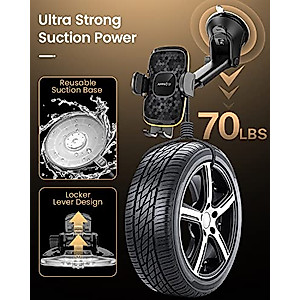 APPS2Car Windshield Phone Mount for Car, 3-in-1 Universal Hook Vent Dashboard Suction Cup Phone Holder for Car/Truck/SUV Compatible with 4-6.5'' Phone, iPhone 13/12 Series/Samsung and More