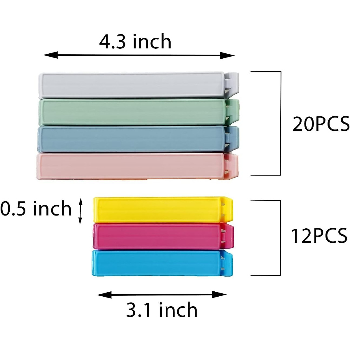 Yarall 30 PCS Plastic Chip Clips for Food Packages, Curved Design Sealing Bag Clips for Food, Kitchen and Home(4.3in x10, 2.1in x20)