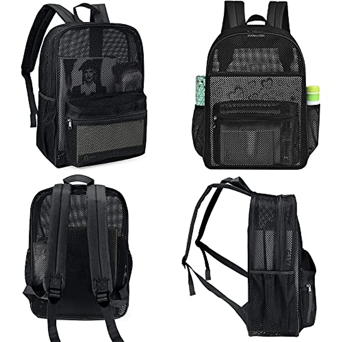 MCWTH Heavy Duty Mesh Backpack, See Through College Student Mesh Bookbag (Black)