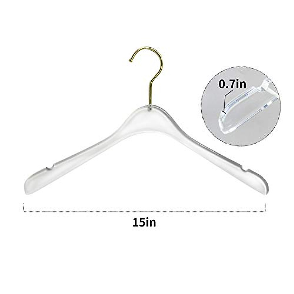 tonchean 20 Pack Quality Acrylic Clear Hangers Acrylic Crystal Clothes Hangers with Swivel Hook Gold Clear Hangers with Non-Slip Notches for Suit Coat Sweater Jacket Blouse Dress