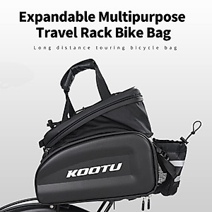 KOOTU Bike Rack Bag Trunk Waterproof Bicycle Bag with Hand Strap,Carbon Leather Extendable Bike Rear Rack Bag Bike Panniers for Cycling Commuting Camping Outdoor Traveling