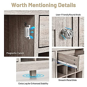 ReunionG Buffet Sideboard, Wine Console Table, Wooden Kitchen Organizer w/2 Cabinets, 1 Drawer and 9 Wine Cabinets, Farmhouse Storage Cupboard, Wine Rack, Server Table, Dining Room Furniture (Gray)