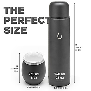 BALIBETOV Complete Yerba Mate Set - Modern Mate Gourd, Thermos, Bombilla and Cleaning Brush Included - All Premium Quality 304 18/8 Stainless Steel (Full Black)