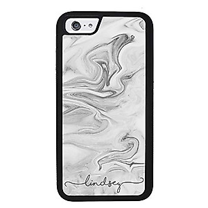 Black and White Marble Script Personalized Apple iPhone Black Rubber Phone Case Compatible with iPhone 14 Pro Max, Pro, Max, iPhone 13 Pro Max Mini, 12 Pro Max Mini, 11 Pro Max X XS Max XR 8 7 Plus
