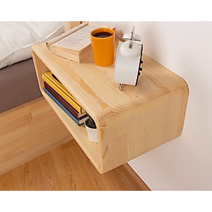 WOODCHES Floating Nightstand Wooden, Bedside Table, Nightstand Shelf, Handmade, Wall Mounted Bedside Shelf, Minimalist and Unique Style (Natural)