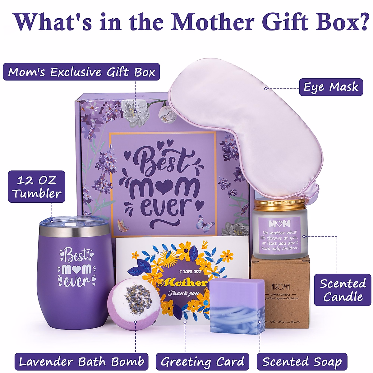 UTOBSOV Mothers Day Gifts for Mom, Mom Birthday Gifts from Daughter Son with 12oz Tumbler, Best Mom Ever Gift Basket Set Mother Gift Ideas Purple