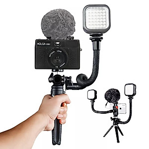 Portable & Sturdy Adjustable Phone Tripod,Cell Phone Mount Easy to Adjust 360° Ball Head, Mini Tripod with Cold Shoe Mount, 1/4'' Screw for Magic Arm,Selfie Stick Stand for Smartphone DSLR Camera