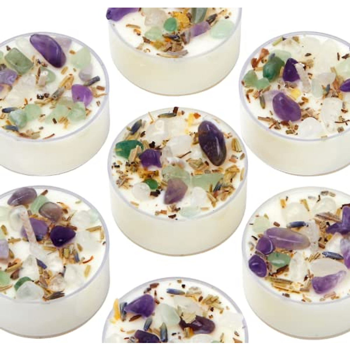 Healing Energy Candle by New Moon Beginnings - Negative Energy Cleansing - Soy Aromatherapy Candle - Handmade Candle with Crystals & Herbs - Energy Healing Candle - Set of 6 Tealights