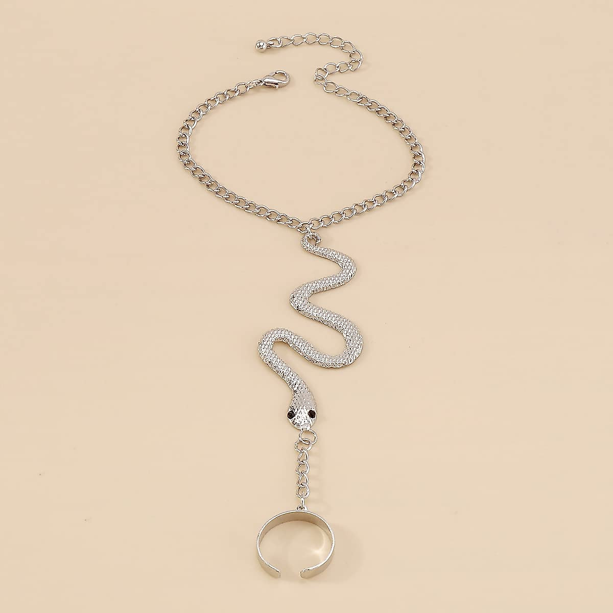 Jumwrit Hand Chain Bracelet Boho Snake Finger Ring Bracelet Slave Hand Harness Dainty Bracelet with Open Band Ring for Women Girls(Silver)