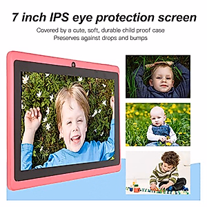PUSOKEI 7 Inch Kids Tablet,for Android 7.0,MTK6582 Quad Core CPU,IPS HD Display Eye Protection Screen,8GB ROM 1GB RAM Bluetooth Dual Band WiFi Learning Tablet,US Plug(Pink)