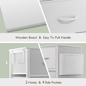 YaFiti Dresser for Bedroom with 12 Drawers, Chest of Drawers with Side Pockets and Hooks, PU Fabric Dresser Drawers for Living Room, Hallway, Entryway (White)