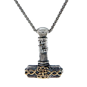 Keith Jack Jewelry,Thor's Hammer Necklace,Oxidized 925 Sterling Silver and 10k Yellow Gold,PPX677