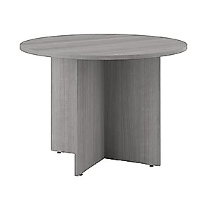 Bush Business Furniture 42W Round Conference Table with Wood Base in Platinum Gray