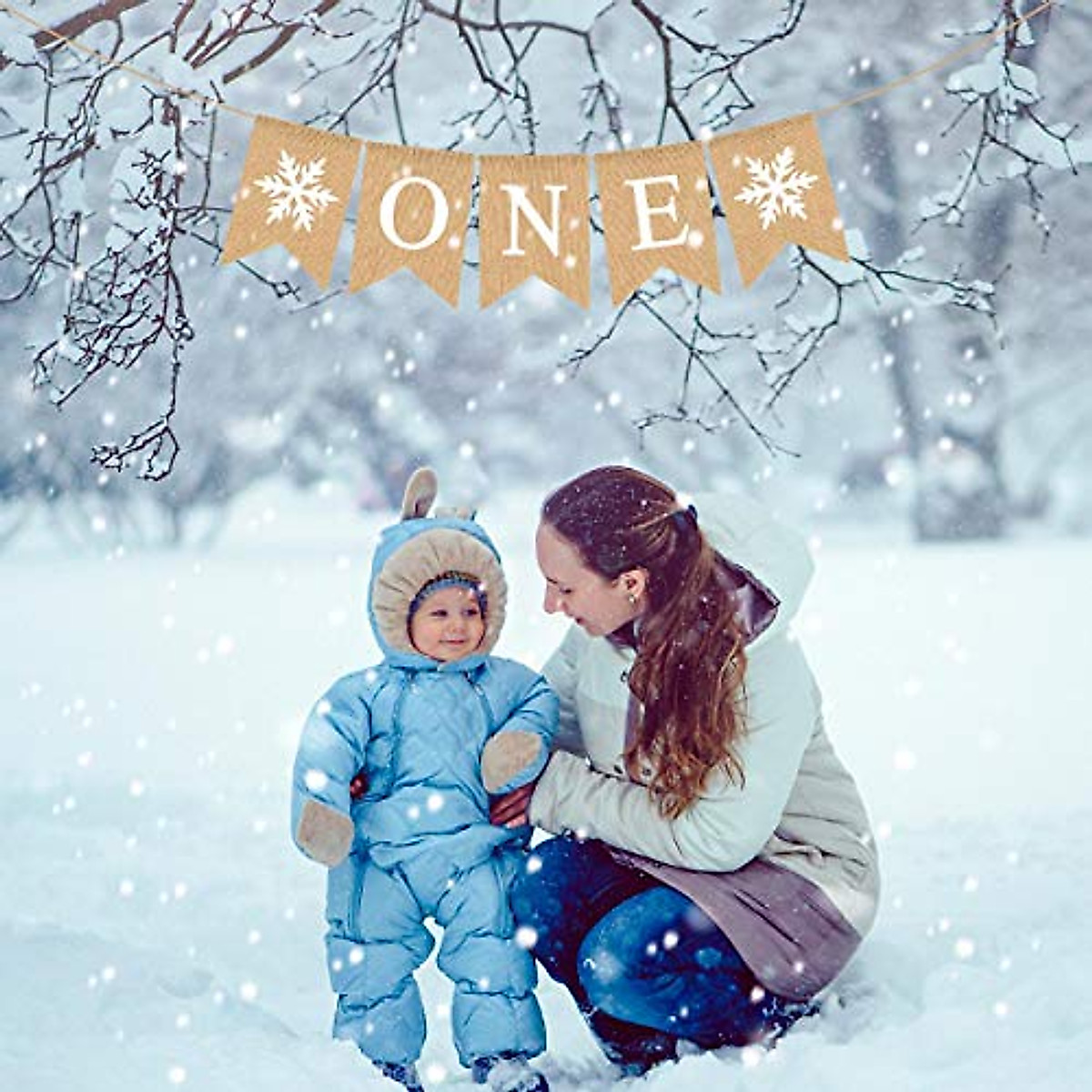 Rainlemon Jute Burlap One High Banner with Snowflake Winter Onederland Boy Girl 1st Birthday Party Garland Decoration