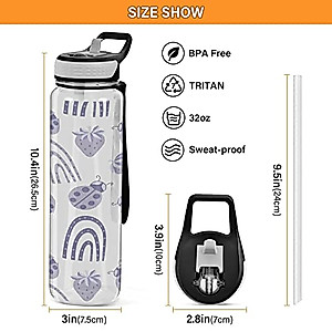 xigua Ladybug Water Bottle with Straw Lid,32 oz Leakproof Sport Water Bottle with Wide Handle for Gym,Cycling,School,Travel