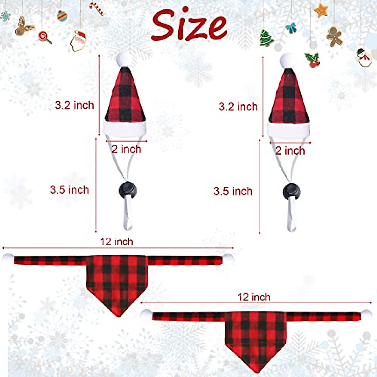 JOTFA 4 Pieces Christmas Bearded Dragon Costumes, Lizard Christmas Hats Bandanas Small Pet Christmas Costume for Bearded Dragon Lizard Chicks Parrot Hamster Guinea Pig Small Pet (Red, Plaid)