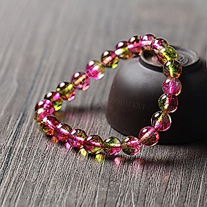 ZODIFEVI 8MM Genuine Watermelon Tourmaline Gemstone Beads Stretchy Bracelet 7.5'' (Watermelon Tourmaline, Medium)