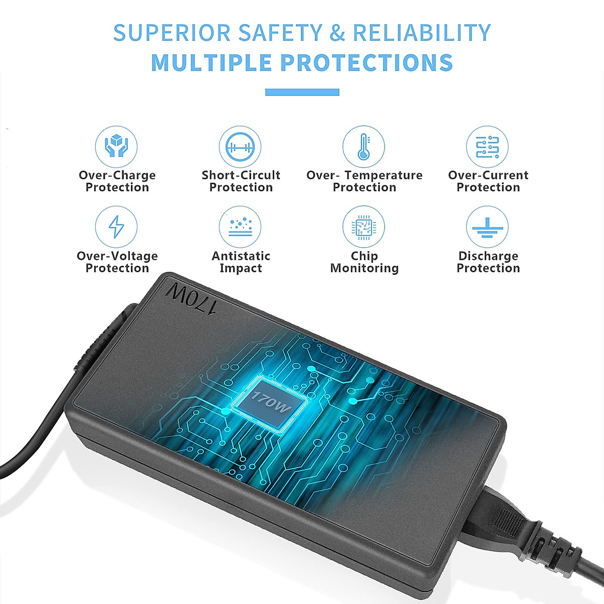 170W Laptop Charger for Lenovo ThinkPad P50 P51 P52 P53 P70 P71 P73 W540 W541 T540P Legion Y520 Y530 Y720 Y730 ADL170NLC2A ADL170NLC3A ANTWELON Square Tip 20V 8.5A AC Adapter Power Supply Cord