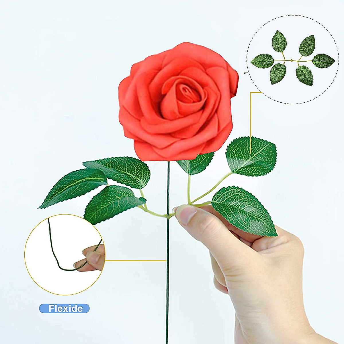 Artificial Flowers 50PCS Fake Foam Roses Faux Flower Real Looking Artificial Roses for Crafts Wedding Bouquets DIY Party Baby Shower Centerpieces Floral Arrangements Home Garden Decorations (Red)