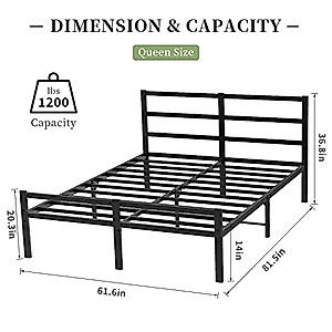 Musen Queen Bed Frame with Headboard and Footboard, 14 Inch Platform with Storage, Heavy Duty Steel Metal Bed Frame No Box Spring Needed, Noise Free, Anti-Slip, Easy Assembly (Max Load: 1200lb)