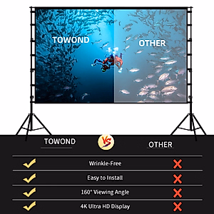 Projector Screen and Stand,Towond 150 inch Indoor Outdoor Projection Screen, Portable 16:9 4K HD Rear Front Movie Screen with Carry Bag Wrinkle-Free Design for Home Theater Backyard Cinema