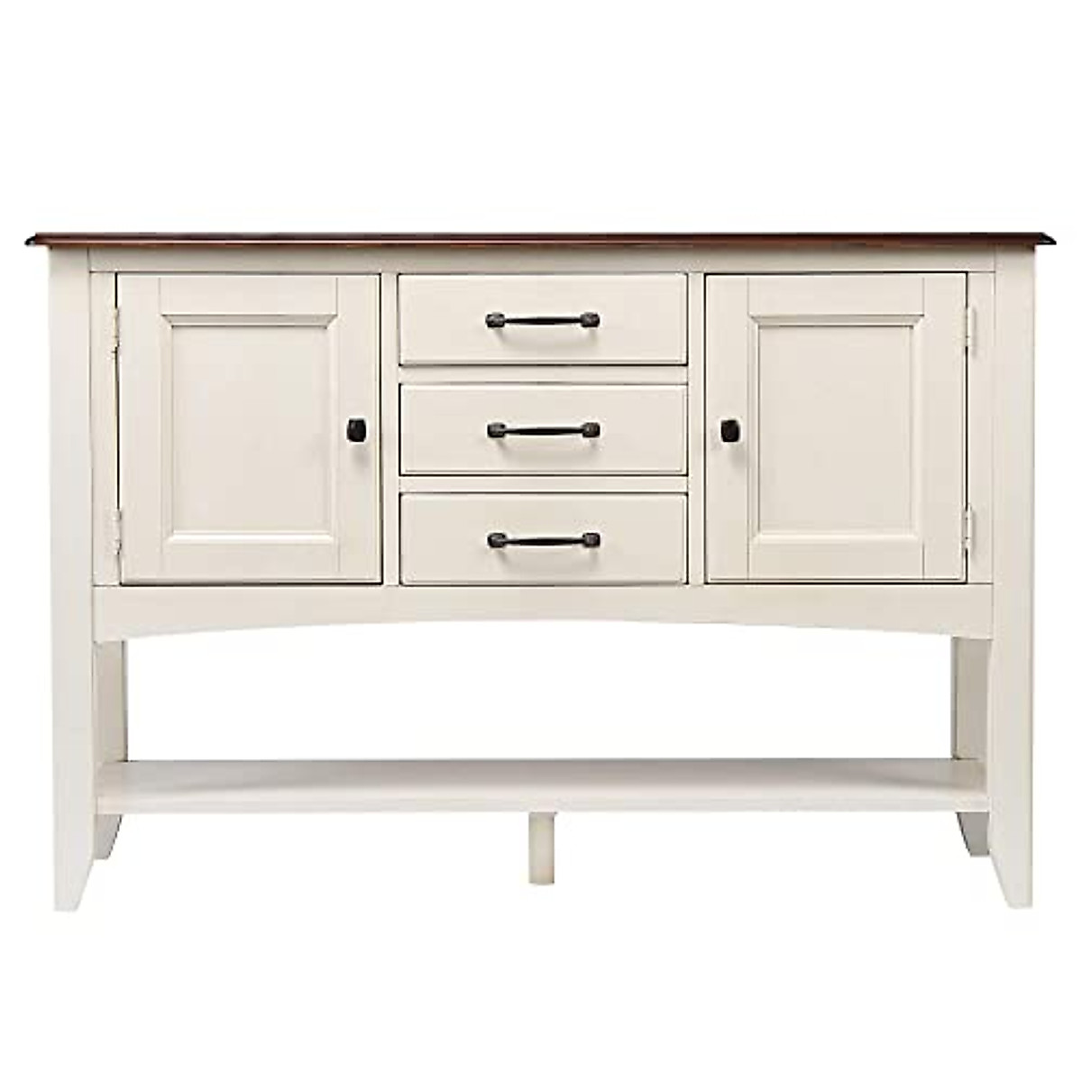 Sunset Trading Andrews 8 Piece 48" Round or 66" Oval Extendable Butterfly Leaf Table | Side Board | Antique White and Chestnut Brown | Seats 6 Dining Room Sets, Two Size Extension