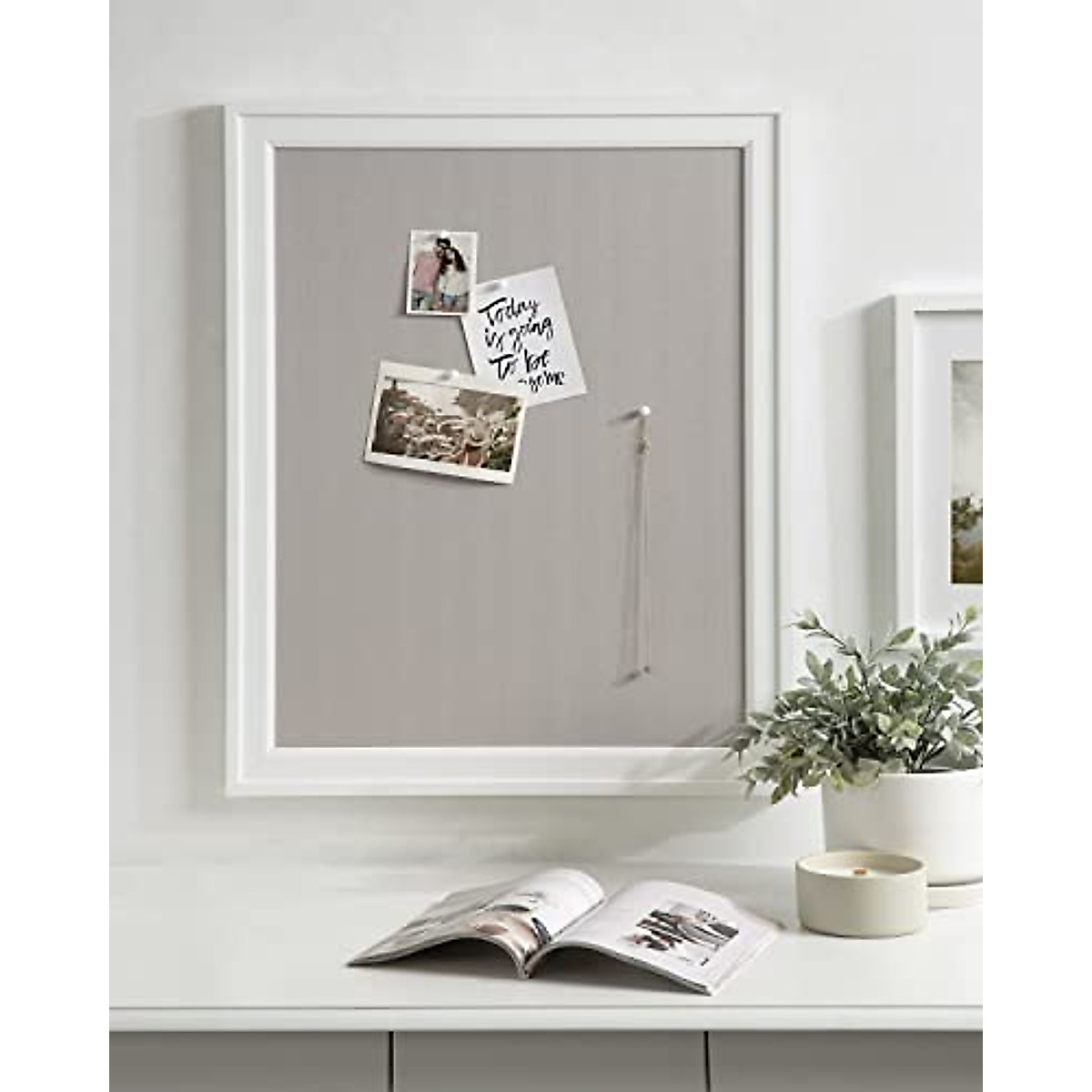 DesignOvation Bosc Framed Gray Linen Fabric Pinboard, 23.5x29.5, White