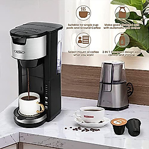 Sunvivi Coffee Maker, Single Serve Coffee Maker For Single Cup Pod & Coffee Ground, 30 Oz Removable Reservoir, Compact Coffee Machine Brewer with 6 to 14 oz. Brew Sizes, Black