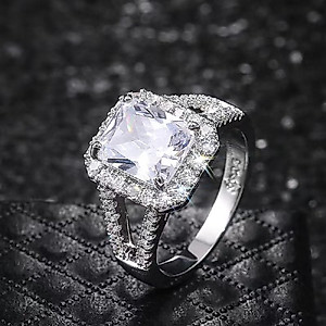 925 fashion engagement proposal princess square diamond ring female copper plated white k zircon sterling silver halo fashion ring cushion cut 3 carat 5A zircon wedding ring CZC015 (7)