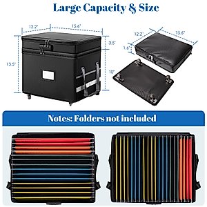 Fireproof Document Box with Lock, 2 Layer File Organizer Box with Wheels, Collapsible Safe File Box Document Organizer for Home Office,Rolling File Cabinet for Hanging Letter/Legal Folder