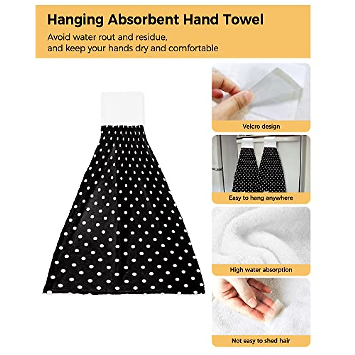 CyCoShower Hanging Hand Towels Kitchen Towel Simple White and Black Polka Dot Bathroom Hand Towels with Loop Tie Towels Soft,Absorbent Tea Bar Towels,1pc